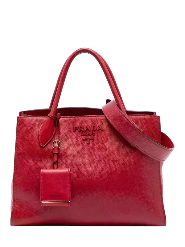 Prada 2010-2026 Medium Saffiano Cuir Monochrome Top Handle Satchel - Red
