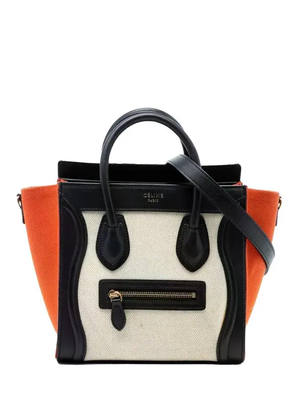 Celine 2014 Nano Tricolor Canvas And Leather Luggage Tote Satchel - Brown