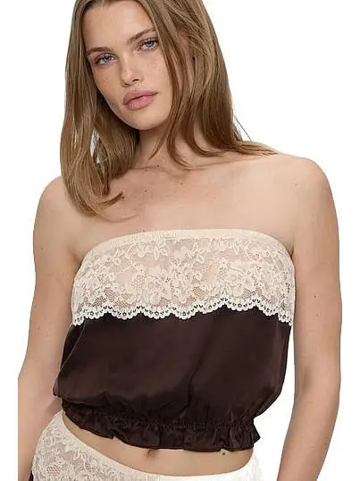 Victoria's Secret Frankies Bikinis Rosie Silk Strapless Blouse - Brown