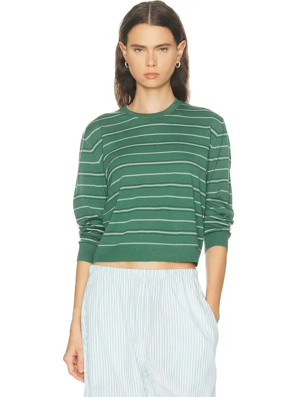 LESET James Stripe Classic Crewneck Top - Basil Stripe