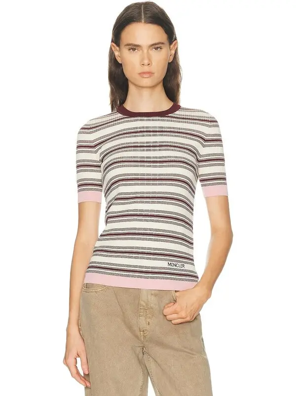 Moncler Short Sleeve Knit Top - Natural