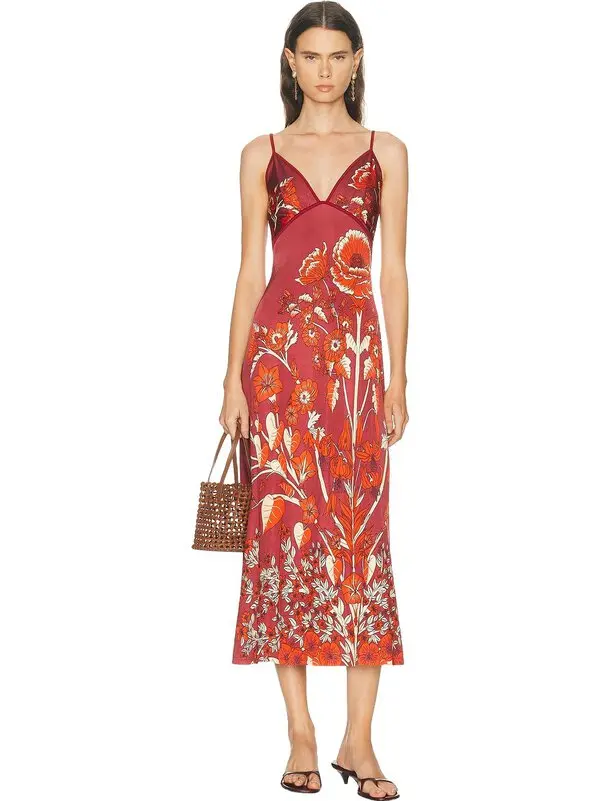 Johanna Ortiz Sendero De Astromelias Ankle Dress - Wine & Red