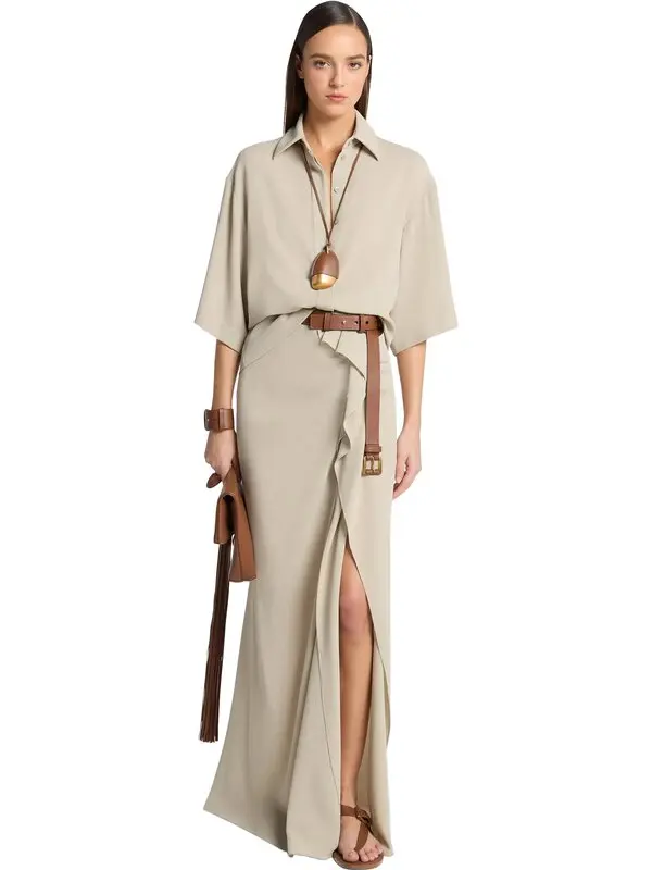 Michael Kors Wool Crepe Pareo Skirt - Natural