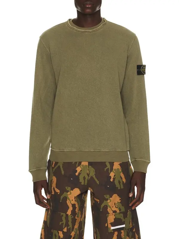 Stone Island Garment Dyed Crew Neck Sweatshirt - Military Green