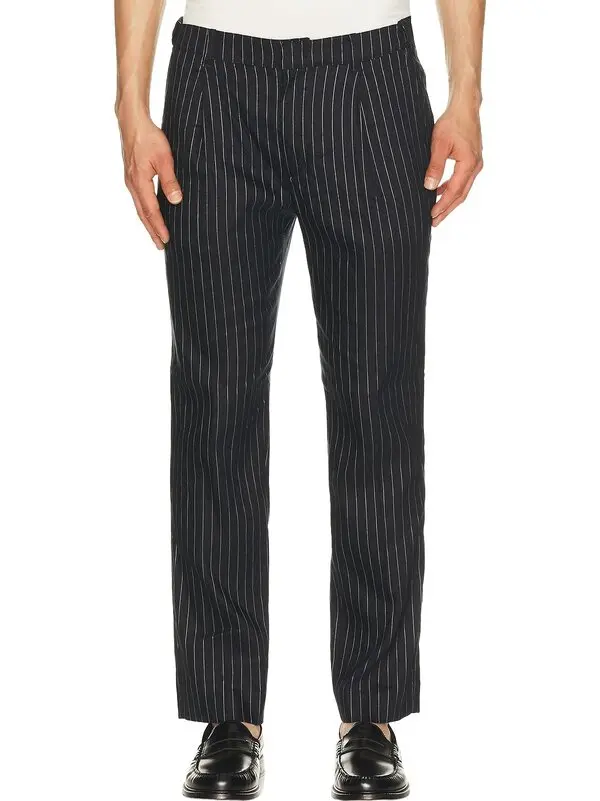 KHALHON Daisy Stripe Linen Trousers - Navy