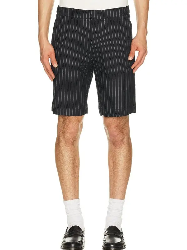 KHALHON Linen Stripe Club Shorts - Navy