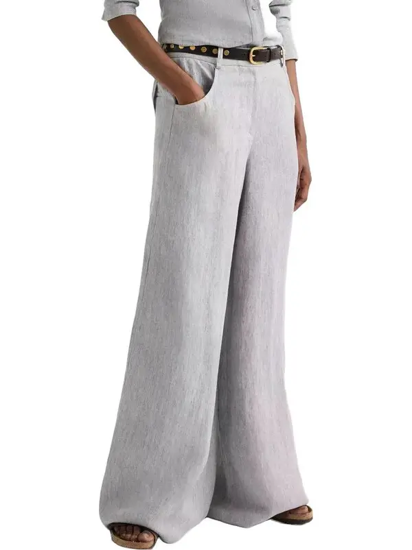 TWP Belted Wide Leg Trousers - Grey