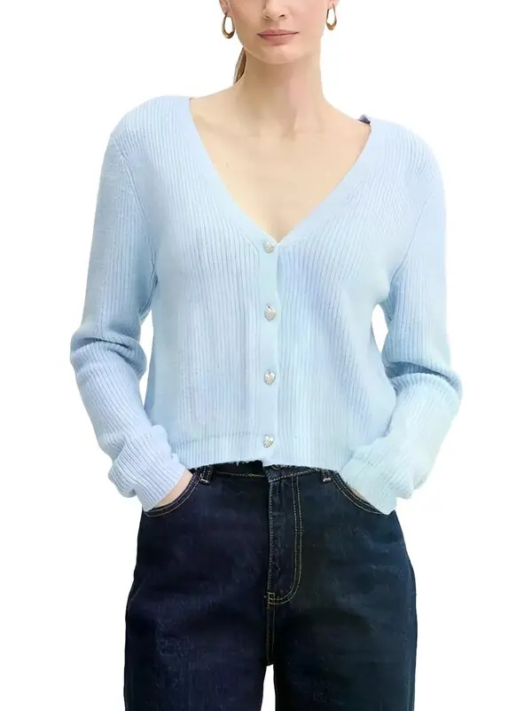 MORGAN Heart Button V-neck Knitwear - Blue