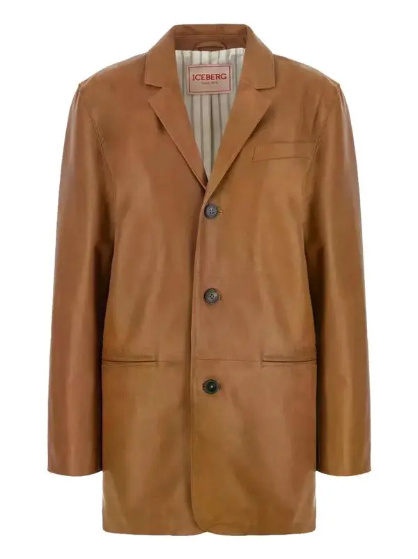 Iceberg Button Leather Jacket - Brown