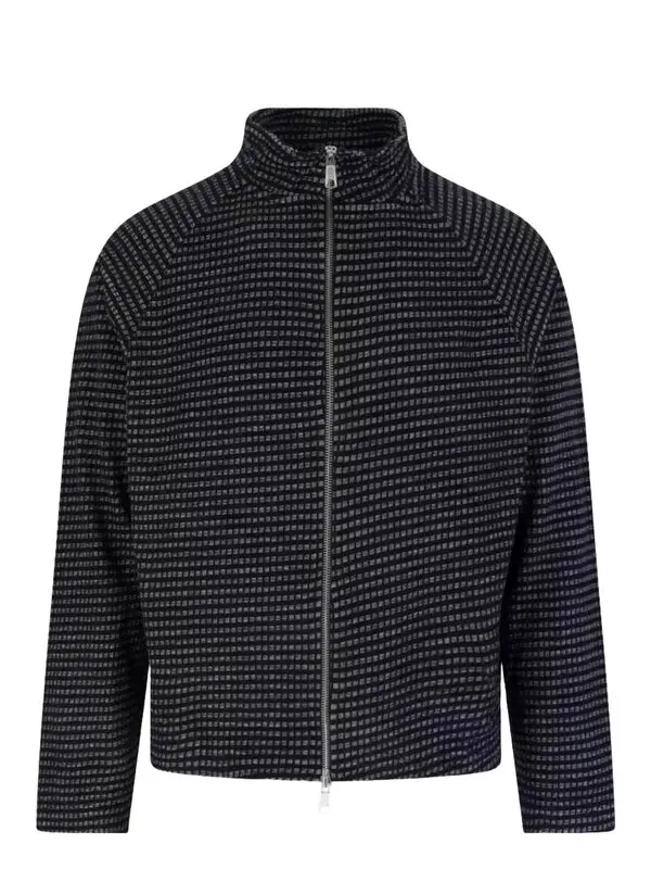 MFPEN Checked Zip-up Cardigan - Black