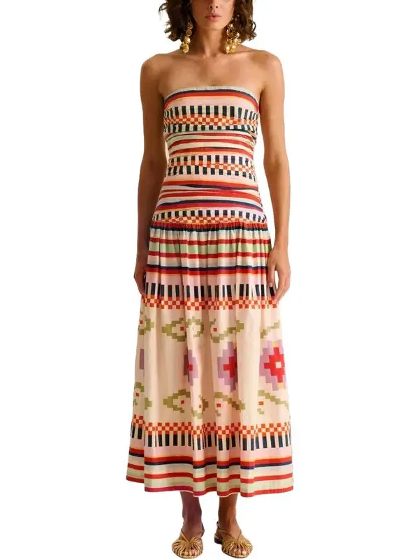 Carolina K Malla Striped-print Midi Dress - Red