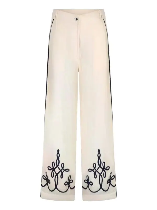 Carolina K Embroidery-detail Linen Trousers - Neutrals