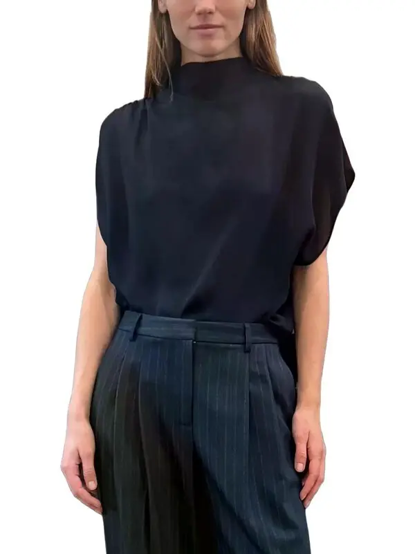 TWP Draped Mock Neck Blouse - Blue