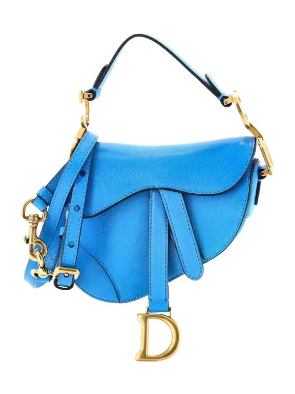 Dior Saddle Handbag Leather Micro Shoulder Bag With Strap - Blue