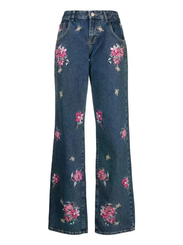 BLUGIRL Floral-embroidered Flared Jeans - Blue
