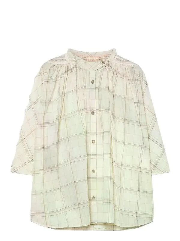 FORTE_FORTE Tartan Pattern Macrame Embroidered Shirt - Neutrals