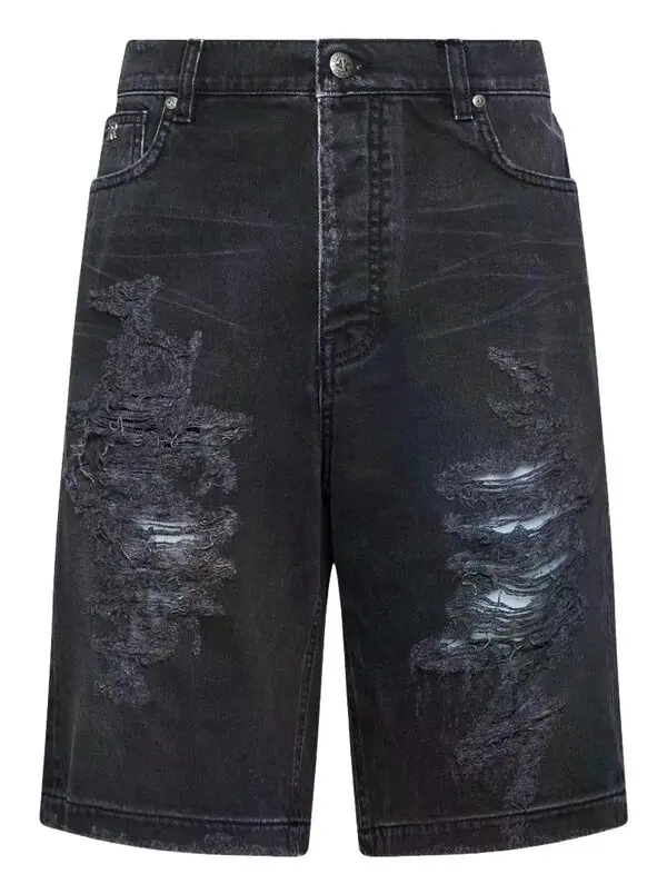 John Richmond Distressed Denim Shorts - Black