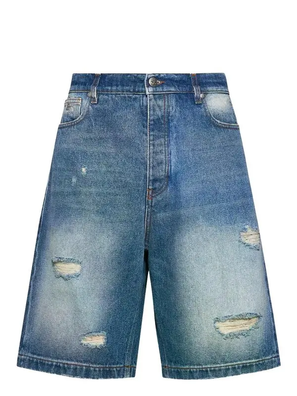 John Richmond Distressed Denim Shorts - Blue