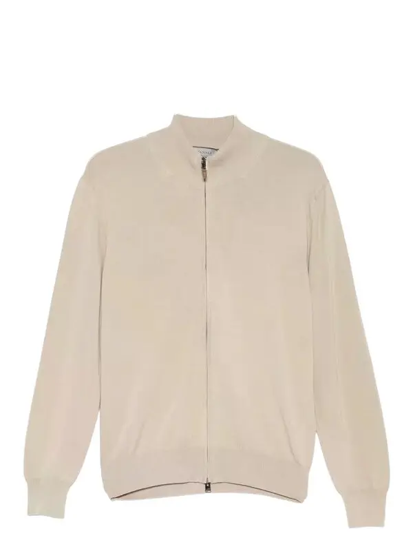 Canali Zip-up Knit Cardigan - Neutrals