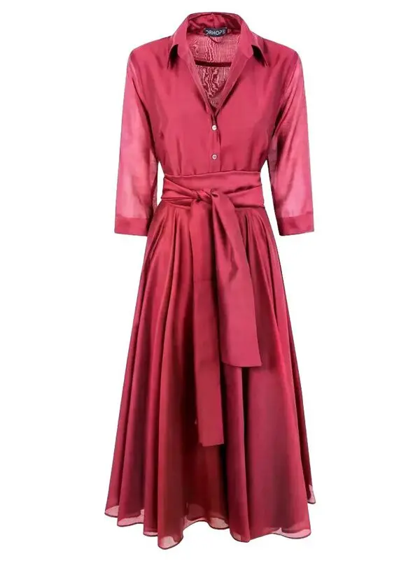DRHOPE Tie-waist Shirt Dress - Red