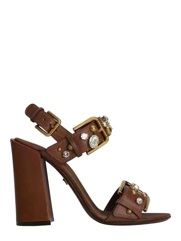 Dolce & Gabbana Cowhide Keira Embellished Sandals - Brown