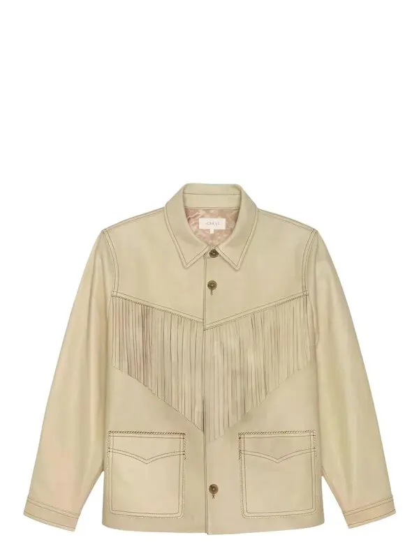 The Great. Leather Fringe Jacket - Neutrals