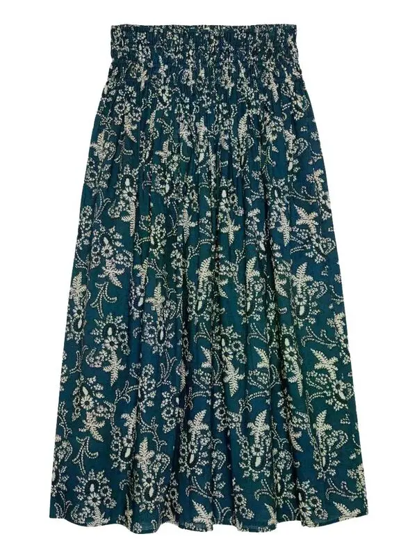 The Great. The Viola Floral Midi Skirt - Blue