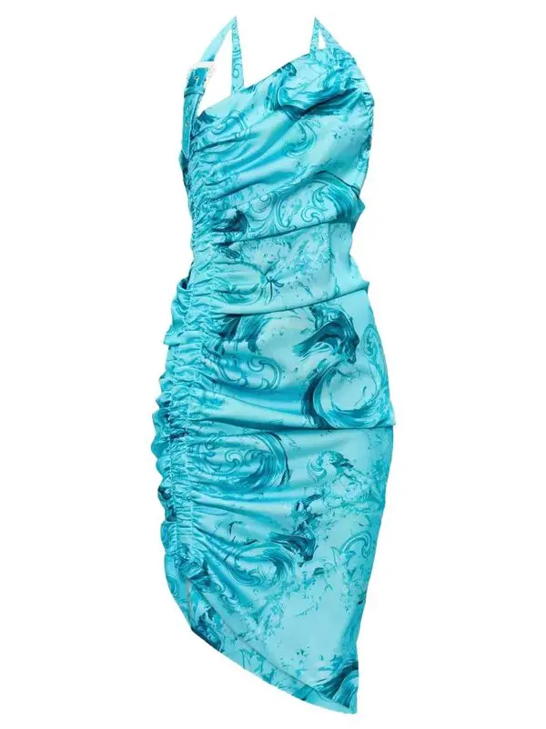 Versace Wave Couture-print Midi Dress - Blue