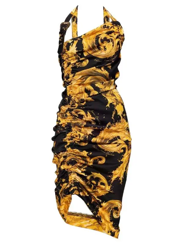 Versace Barocco Print Midi Dress - Black