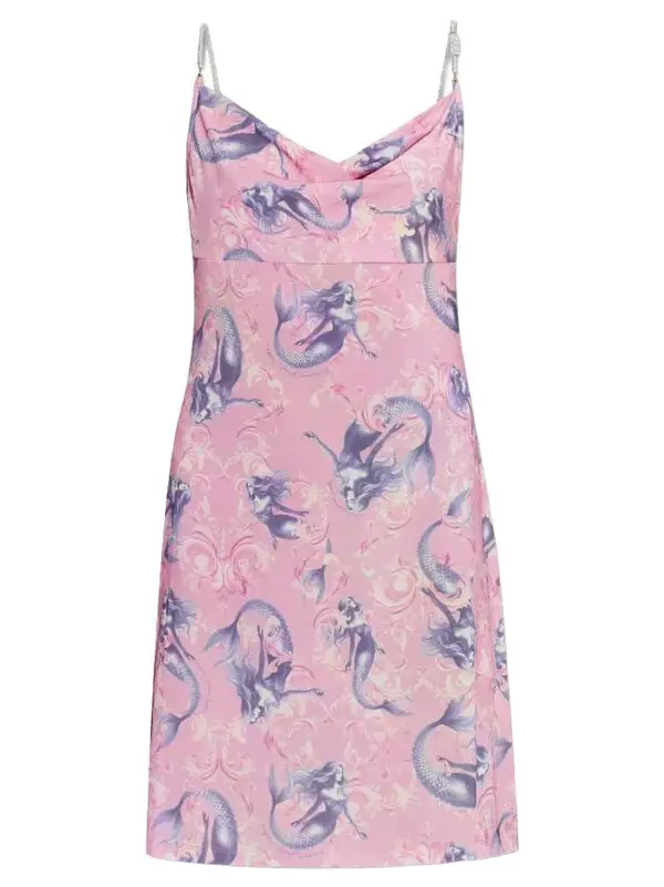 Versace Printed Dress With Pearl Embellishments - Pink