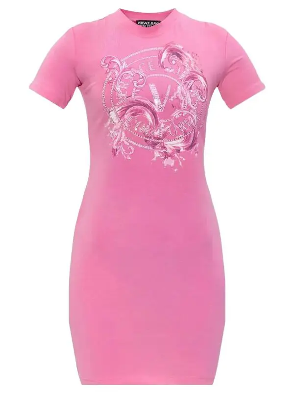 Versace Embellished Graphic T-shirt Dress - Pink