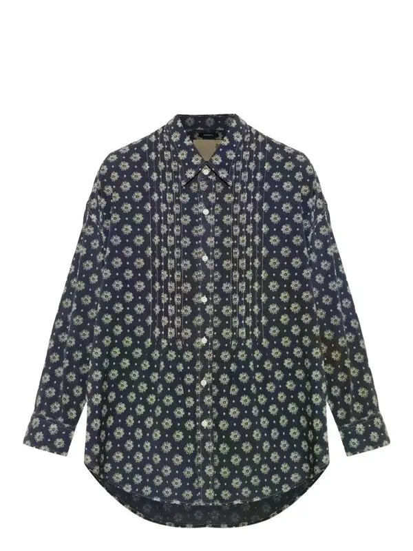 R13 Floral-print Cotton Shirt With Pintuck Details - Blue