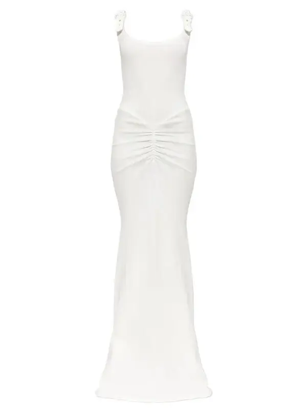 Versace Buckle Straps Sleeveless Cotton Maxi Dress - White