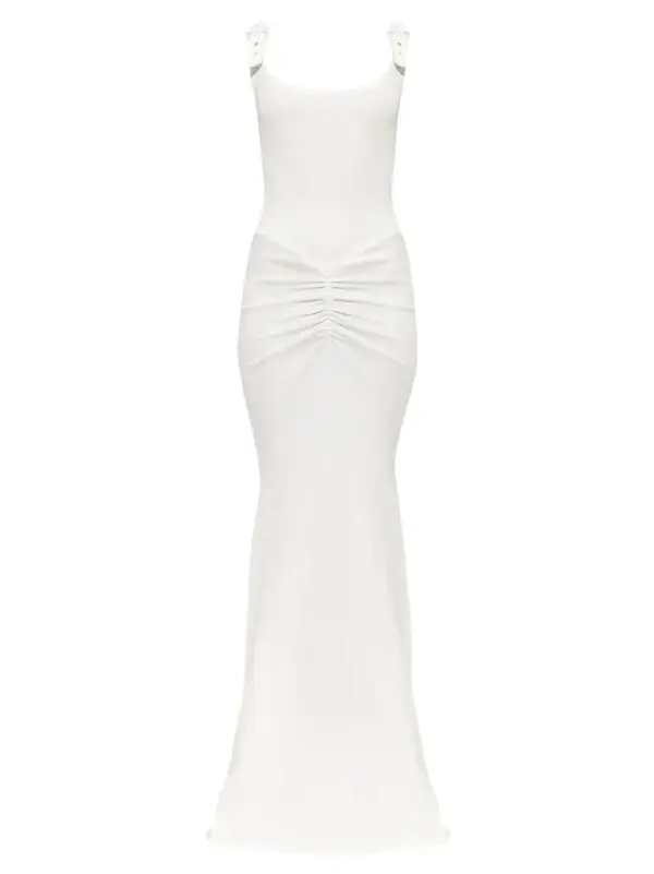 Versace Buckle Straps Sleeveless Cotton Maxi Dress - White