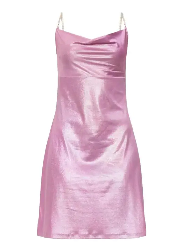 Versace Slip Dress With Pearl Chain Straps - Pink