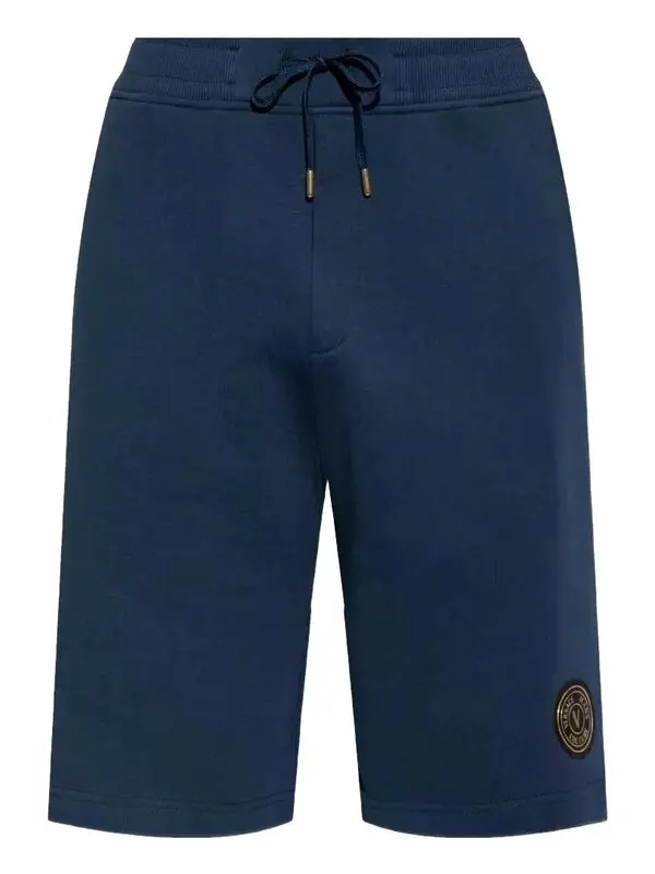 Versace Cotton Shorts With Logo Patch - Blue