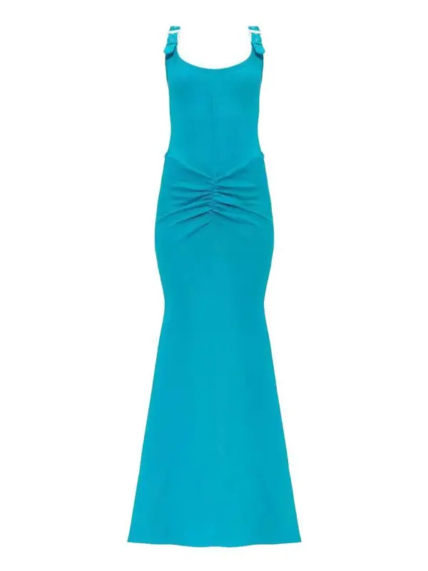 Versace Buckle-straps Sleeveless Maxi Cotton Dress - Blue