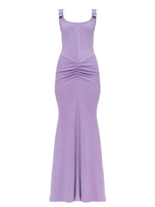 Versace Buckle-straps Maxi Cotton Dress - Purple
