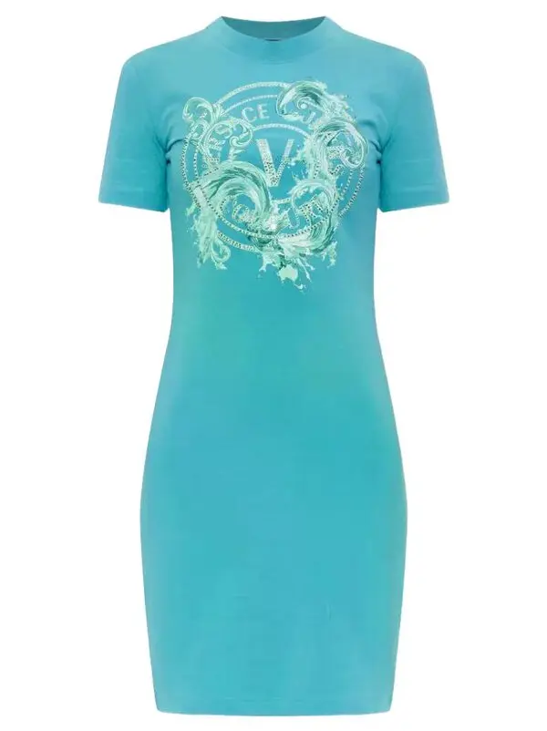 Versace Embellished Graphic Dress - Blue