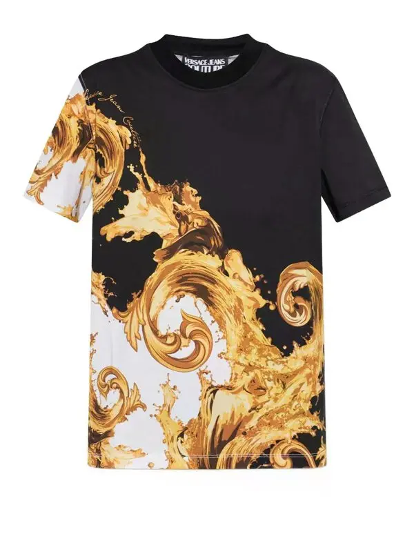 Versace Baroque-print Cotton T-shirt - Black