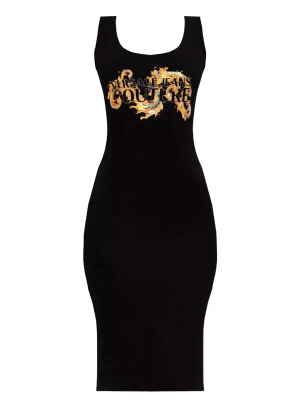 Versace Logo-graphic Cotton Midi Dress - Black