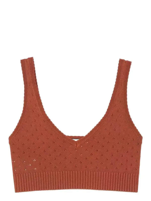 Plan C V-neck Knitted Top - Brown