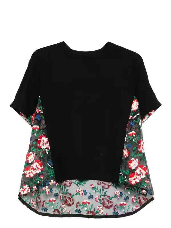 Sacai Floral-embroidered T-shirt - Black