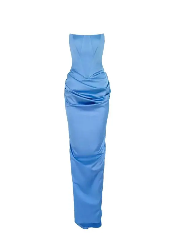 V:PM ATELIER Flavia Ruched Corset Dress - Blue
