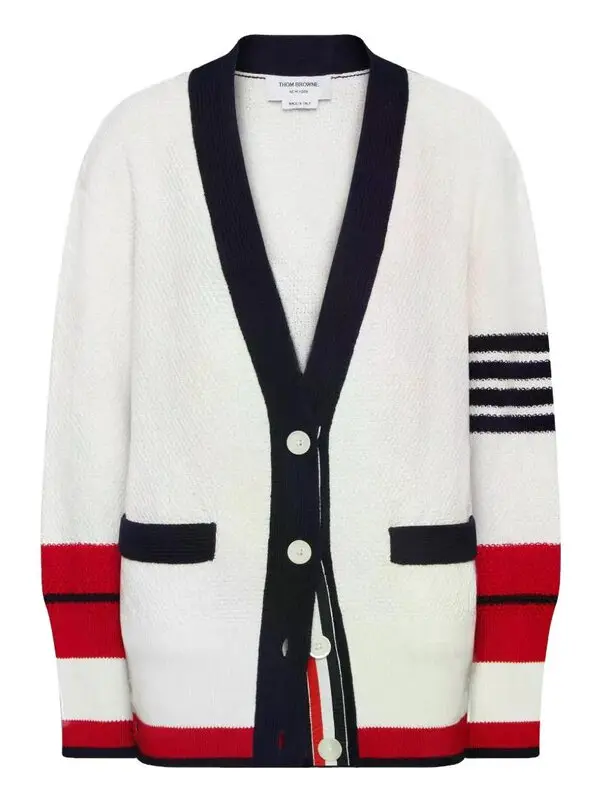 Thom Browne Tennis Racquet Intarsia Cardigan - White
