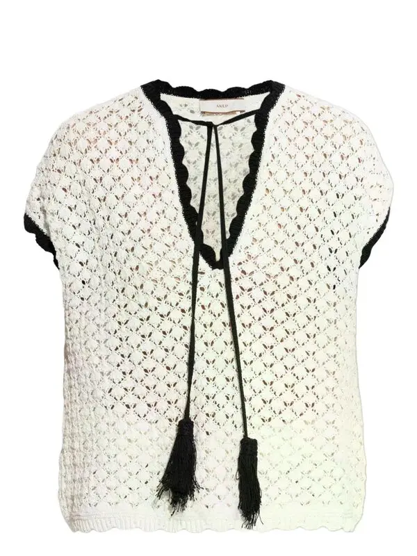AKEP Crochet Knit Blouse - White