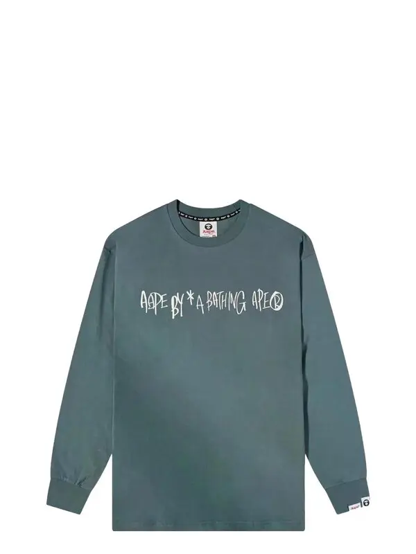 A BATHING APE Record Logo Long Sleeve Sweatshirt - Blue