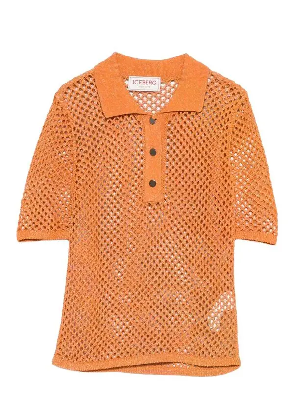 Iceberg Buttoned Open Knit Polo Shirt - Orange