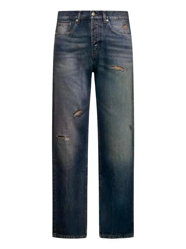 John Richmond Distressed Straight Leg Jeans - Blue