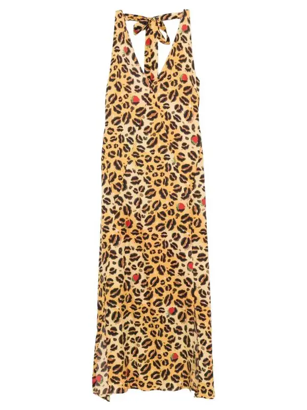 ALESSANDRO ENRIQUEZ Animal-print Tie-neck Maxi Dress - Yellow
